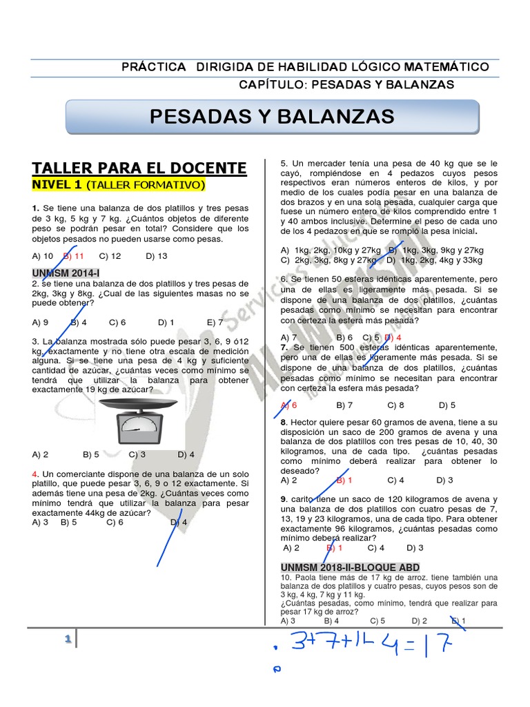 Problemas de Pesadas y Balanzas | PDF | Balanza | Kilogramo