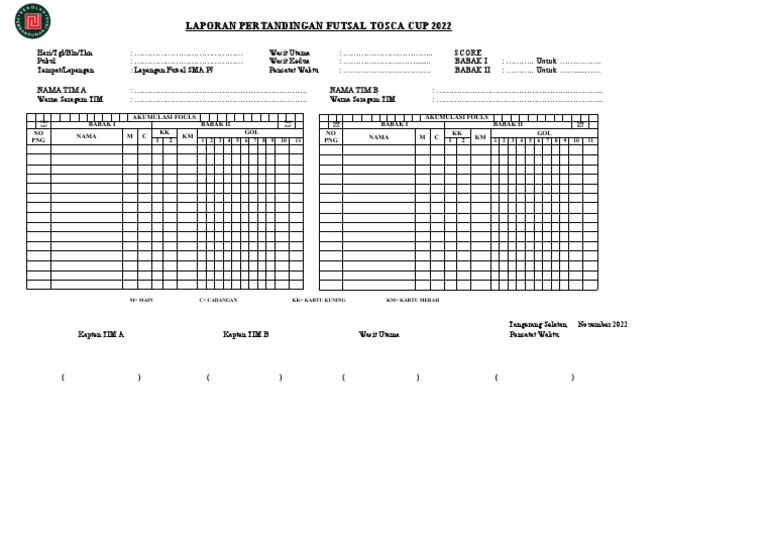 Scoresheet Futsal Tosca 2022 Fix | PDF