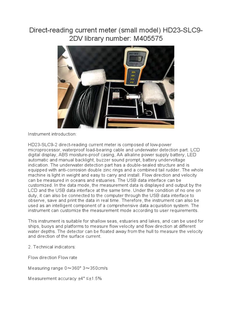 Operating procedure of Direct-reading current meter (small model) HD23 ...