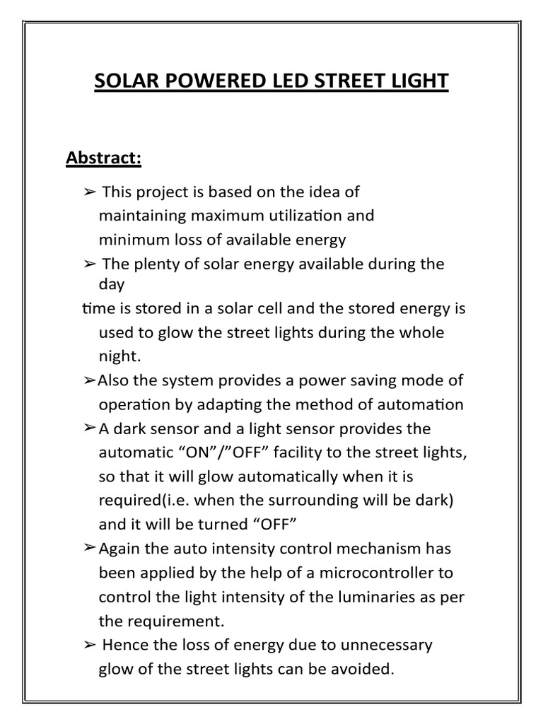 Solar Powered Led Street Light-1 | PDF | Solar Power | Electric Power