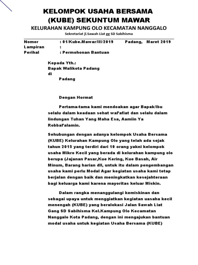 Permohonan Modal KUBE Sekuntum Mawar | PDF | Ilmu Sosial