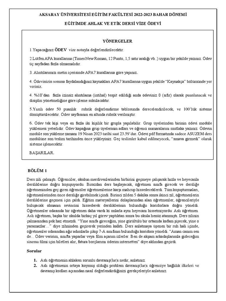 AHLAK VE ERTİK - Vize - Odev | PDF