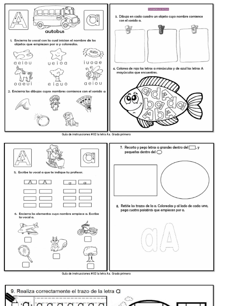 Guía de la letra A para primer grado | PDF