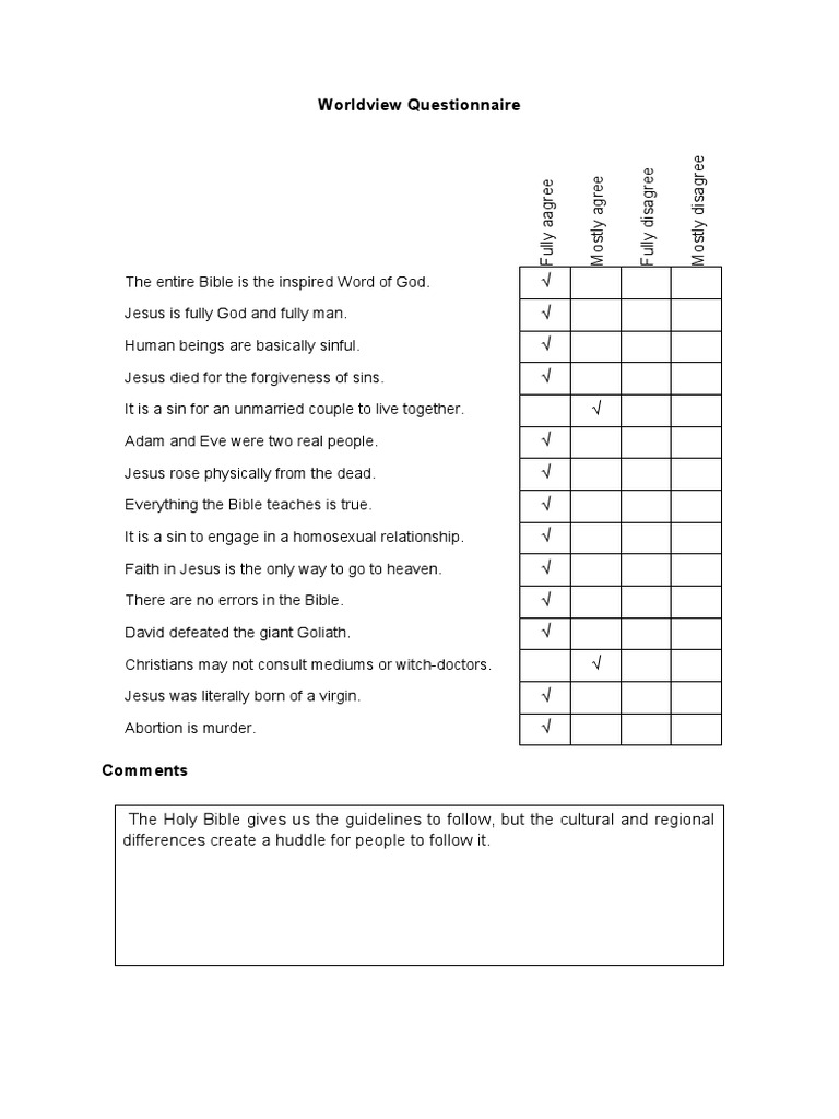 Biblical Worldview Questionnaire-1 | PDF