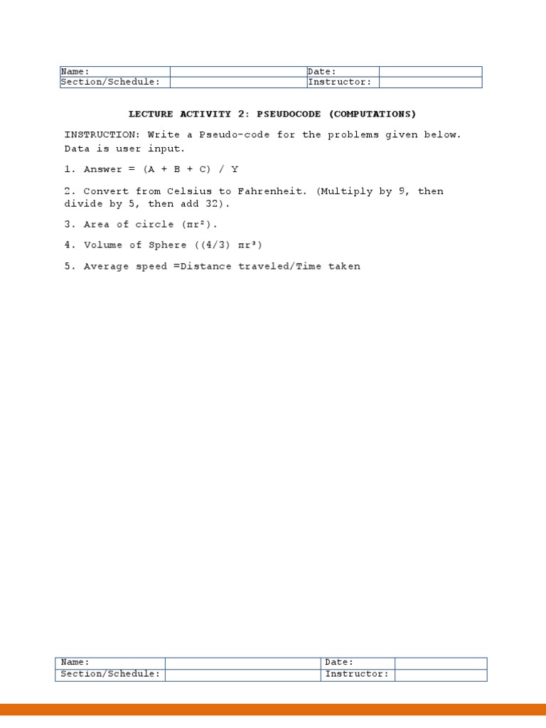Pseudocode and Flowchart Activities for Programming Logic and Design Lectures | PDF | Lecture ...