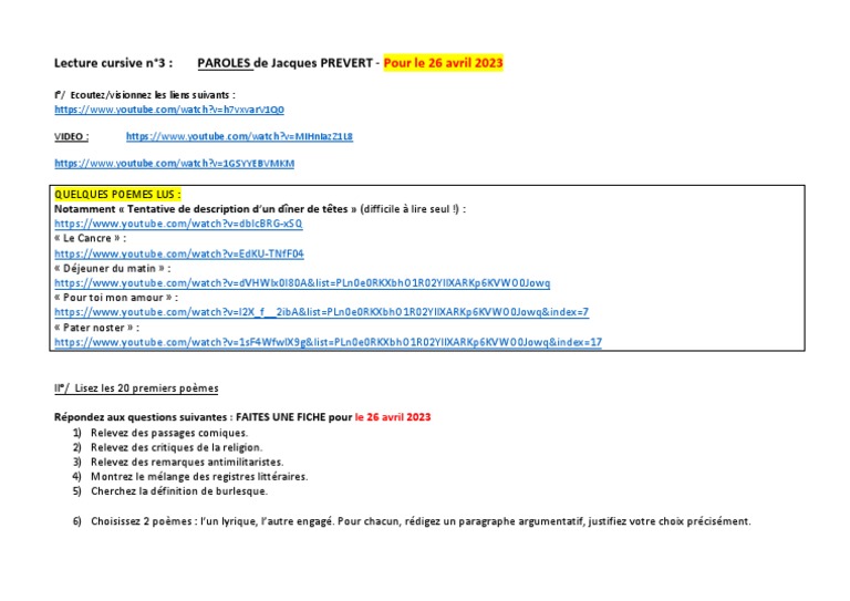 Analyse des poèmes de Prévert | PDF