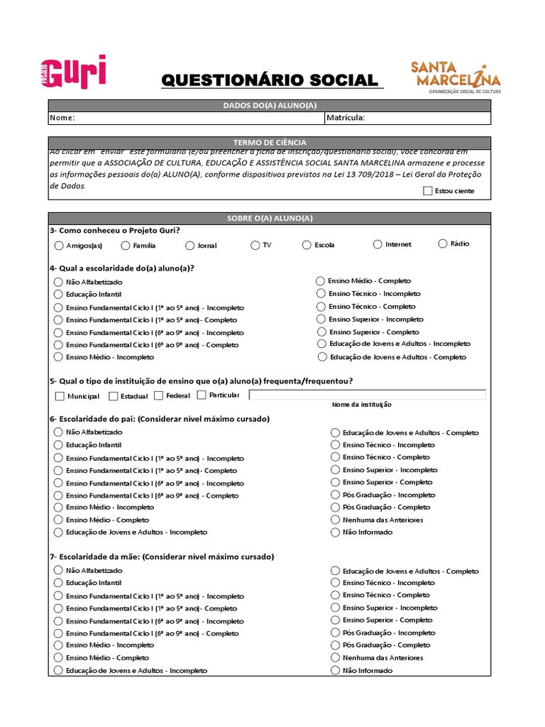 Questionário Social 2023 - Tipo 10 | PDF | Alergia | Ensino Superior