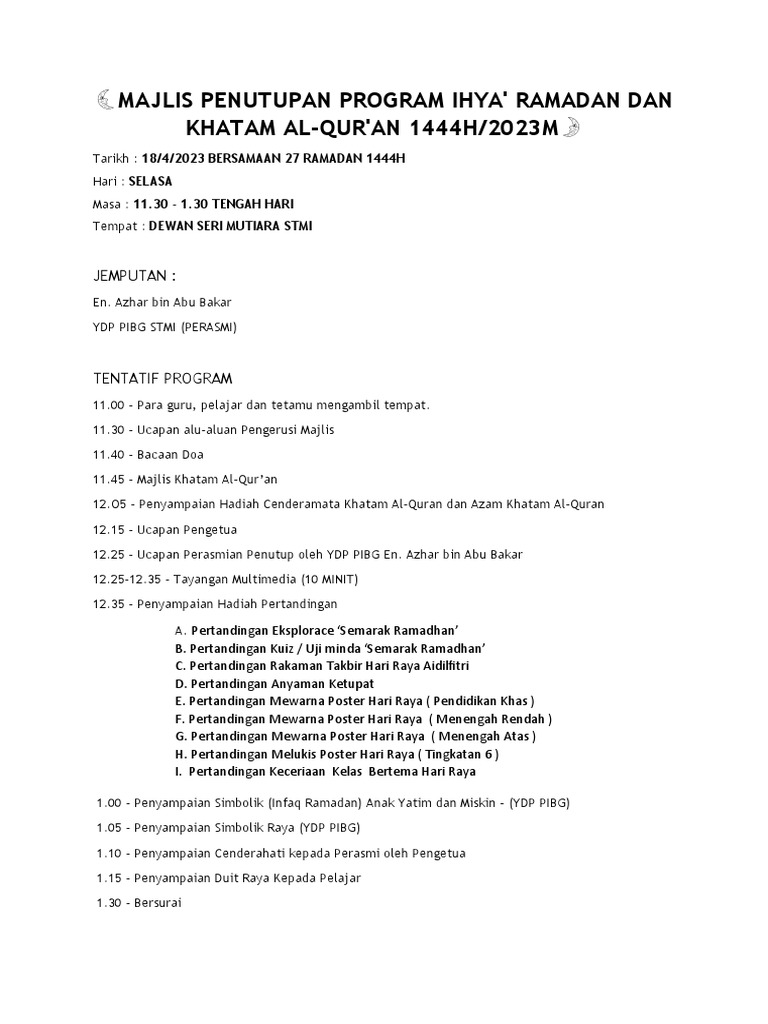 Tentatif ?majlis Penutupan Program Ihya | PDF