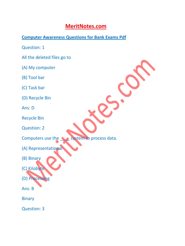 Computer Awareness Questions Bank Exams PDF | PDF | Computers
