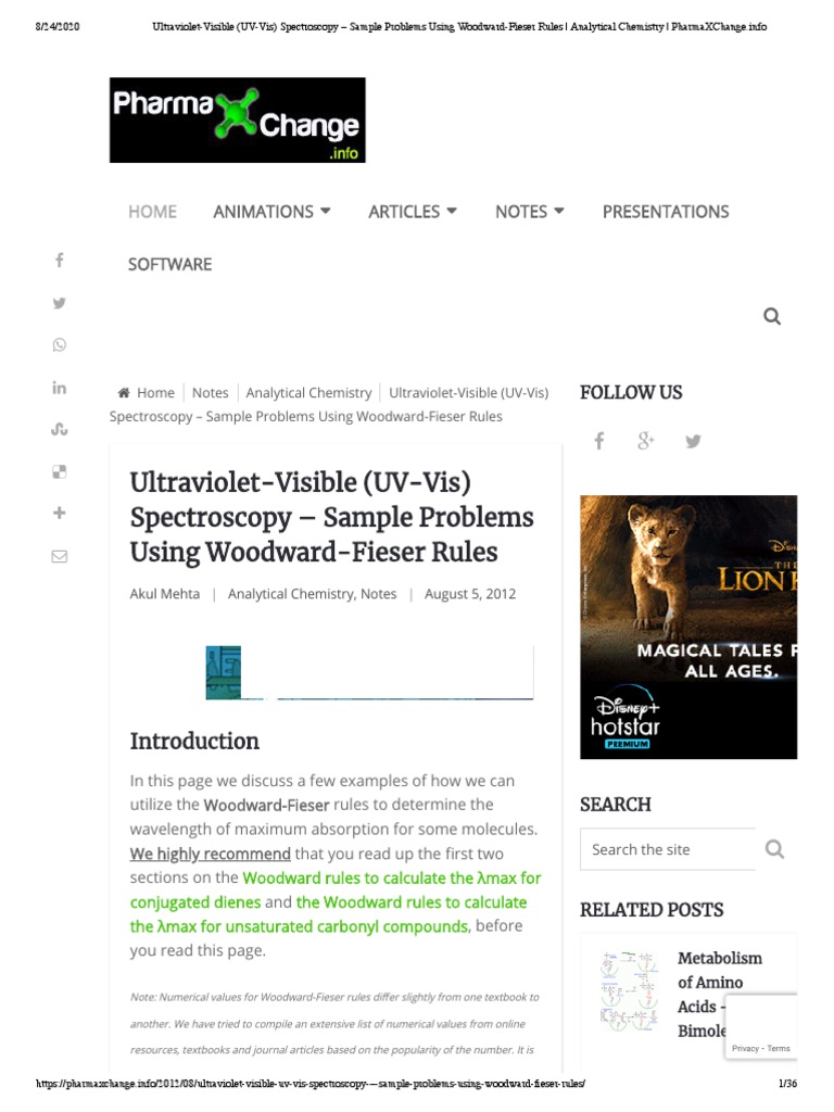 UV-Vis Spectroscopy: Woodward-Fieser Examples | PDF | Ultraviolet ...