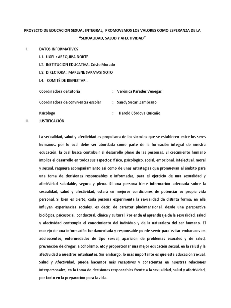 Proyecto De Educacion Sexual Integral Pdf Educación Sexual Sexualidad
