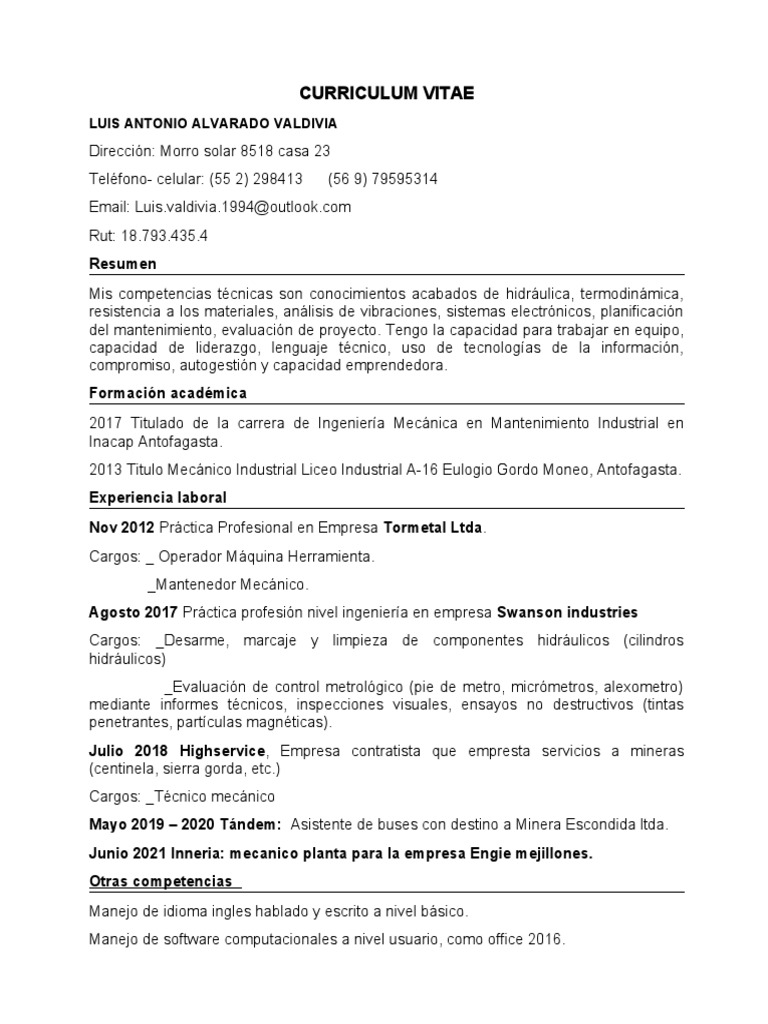 CV Luis Alvarado Valdivia Act | PDF