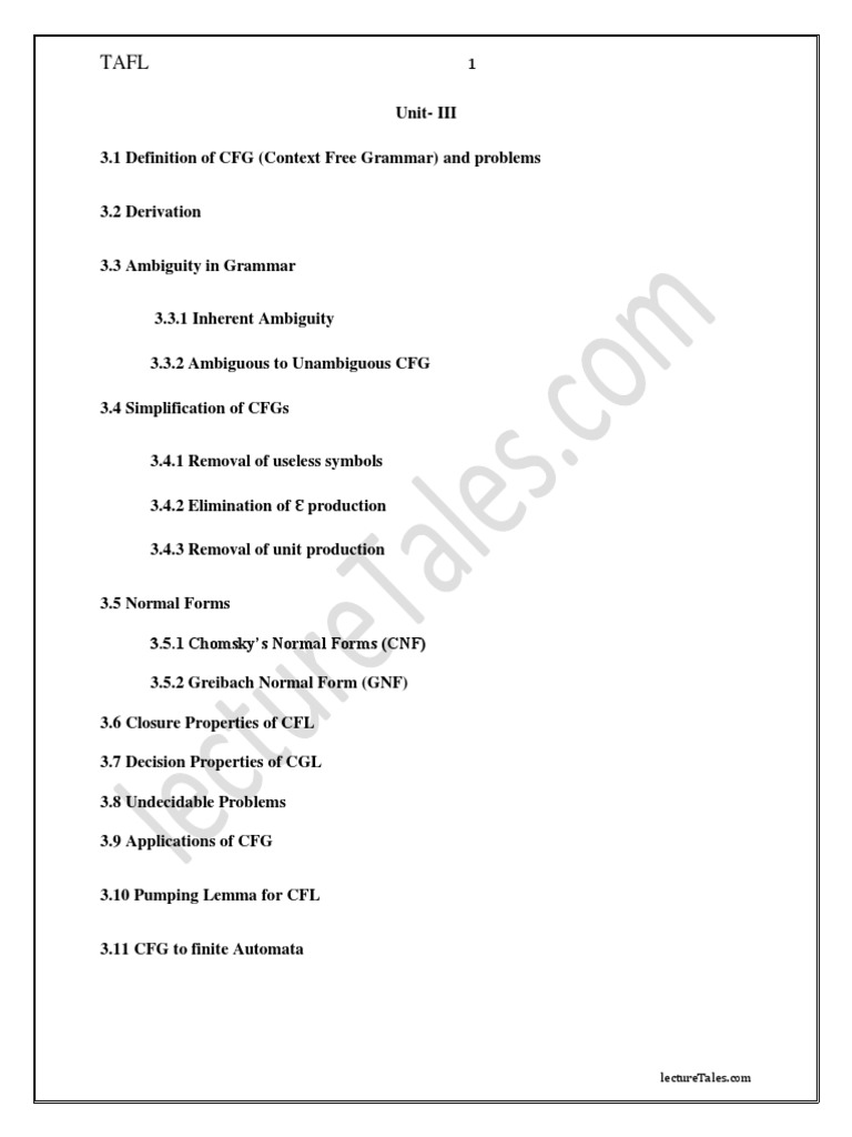 Unit Iii Tafl Pdf Parsing Syntax