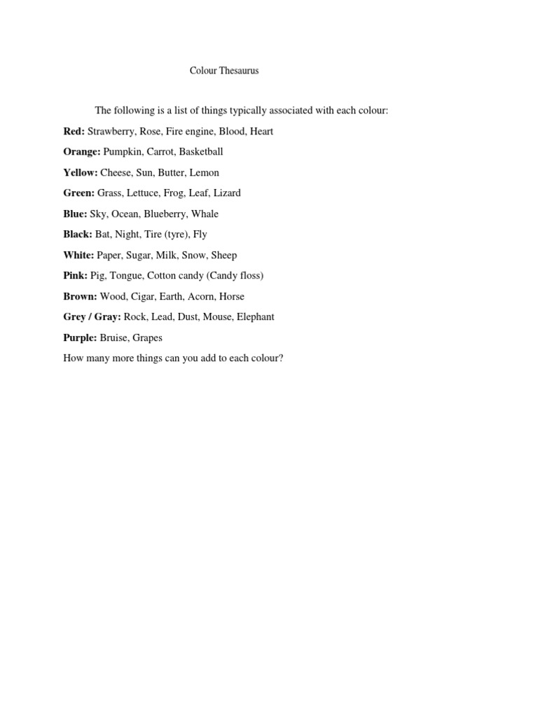 Colour Thesaurus PDF | PDF | Games & Activities