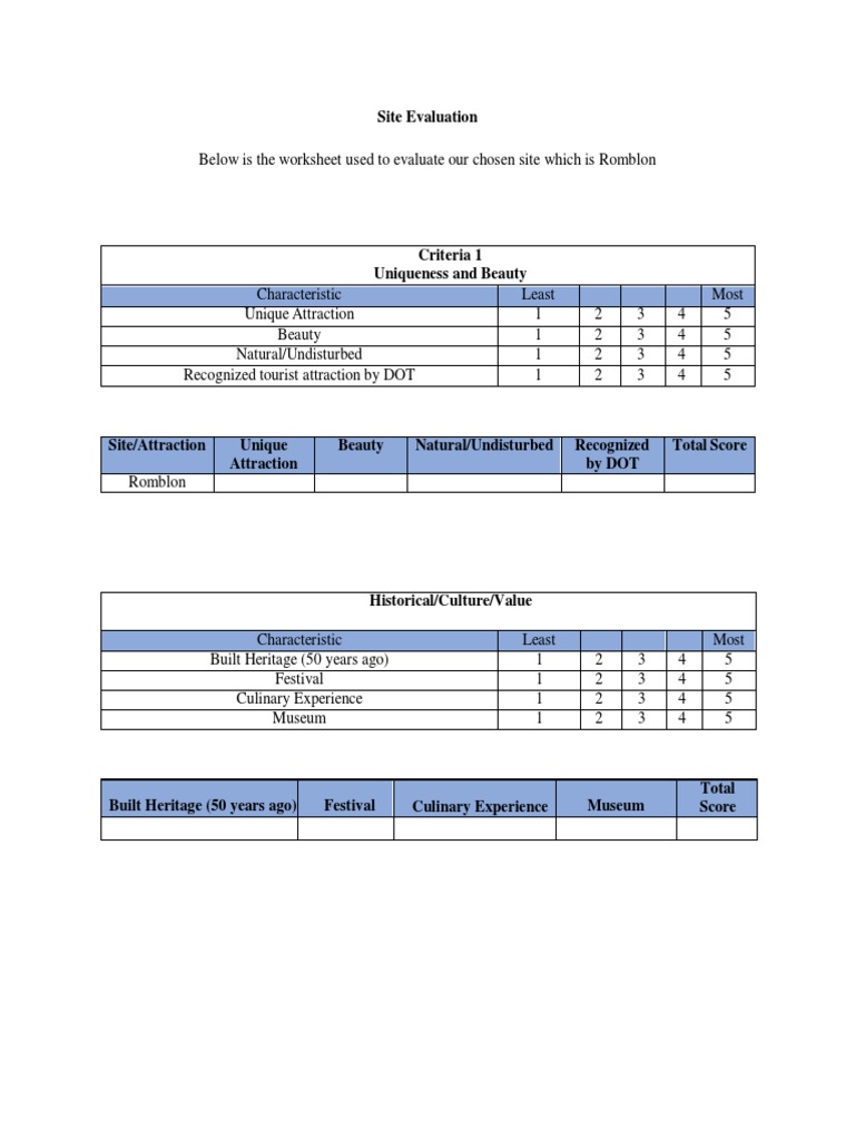 Romblon Site Evaluation Worksheet | PDF
