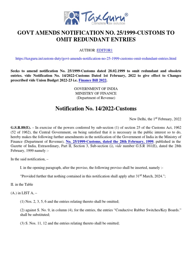 1999-Customs To Omit Redundant Entries - Taxguru - in | PDF | Printed ...