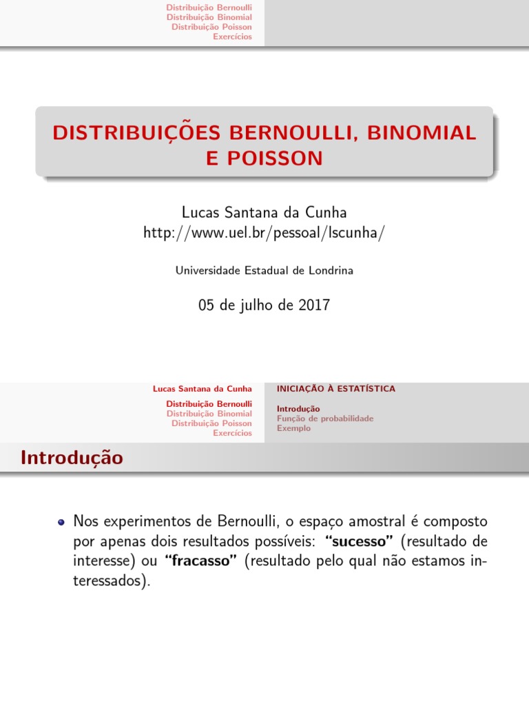 Aula 2 - Distribuicao Bernoulli e Binomial PDF | PDF | Distribuição de ...
