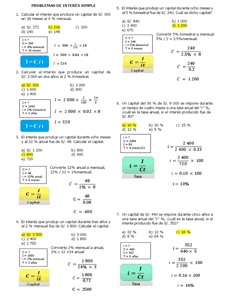 EJERCICIOS DE INTERES SIMPLE Culminado | PDF