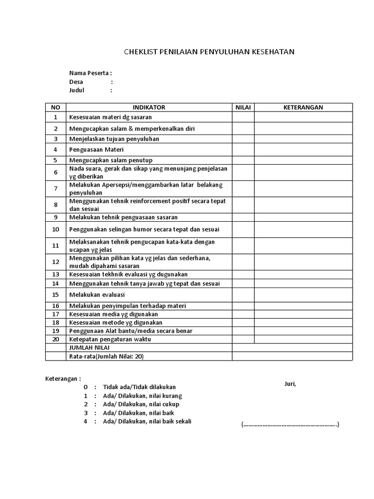 Cheklist Penilaian Penyuluhan Kesehatan | PDF