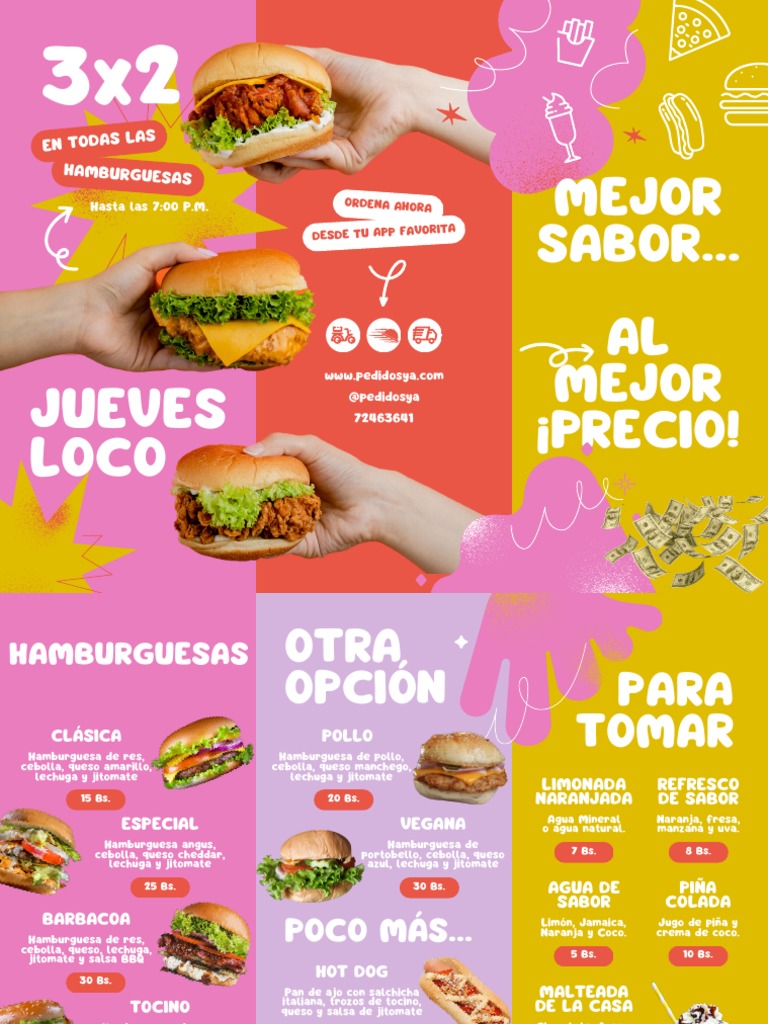 Folleto Menú Restaurante Comida Rápida Figuras Moderno Divertido Grunge ...