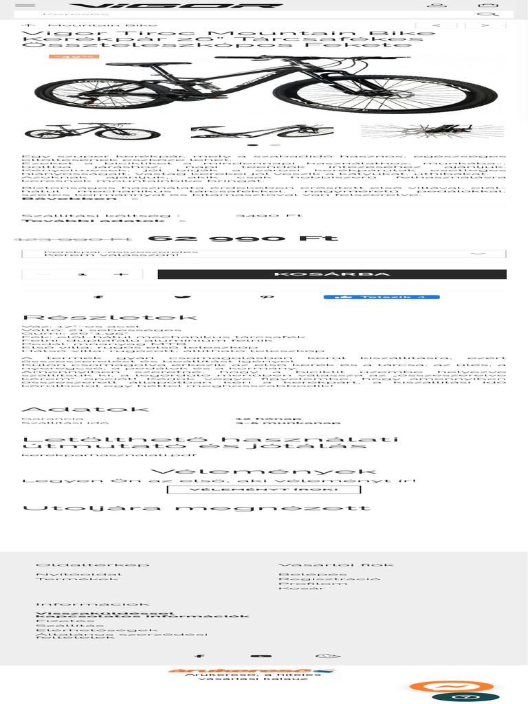 Vigor Tiroc Mountain Bike Kerékpár 26 Tárcsafékes Össz PDF | PDF