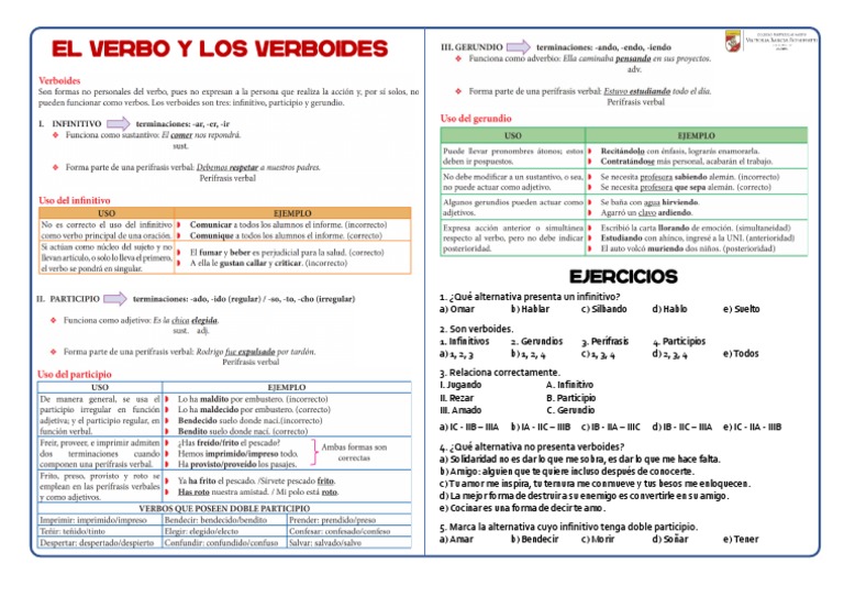 Gramática 5° - El Verbo y Los Verboides | PDF