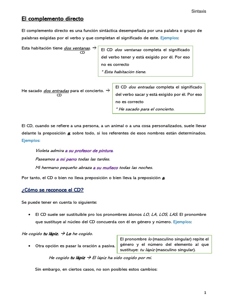 Guía Completa de Complementos Directos e Indirectos en Sintaxis | PDF | Verbo | Lingüística