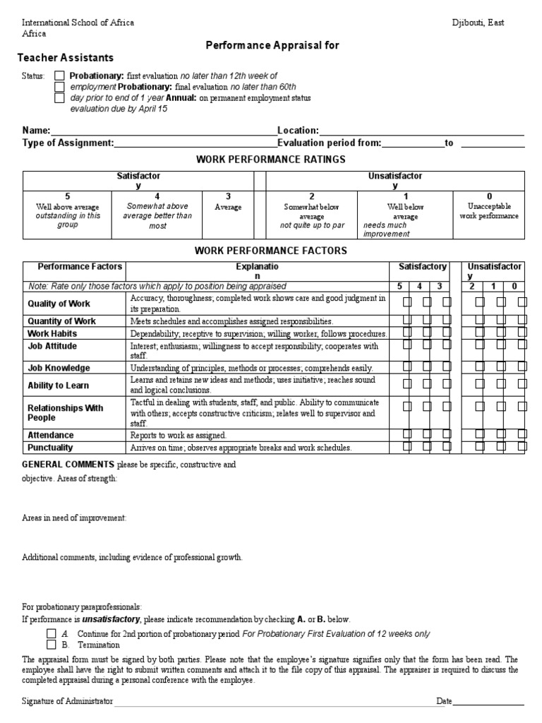 Performance Appraisal For Teacher Assistants | PDF | Performance ...