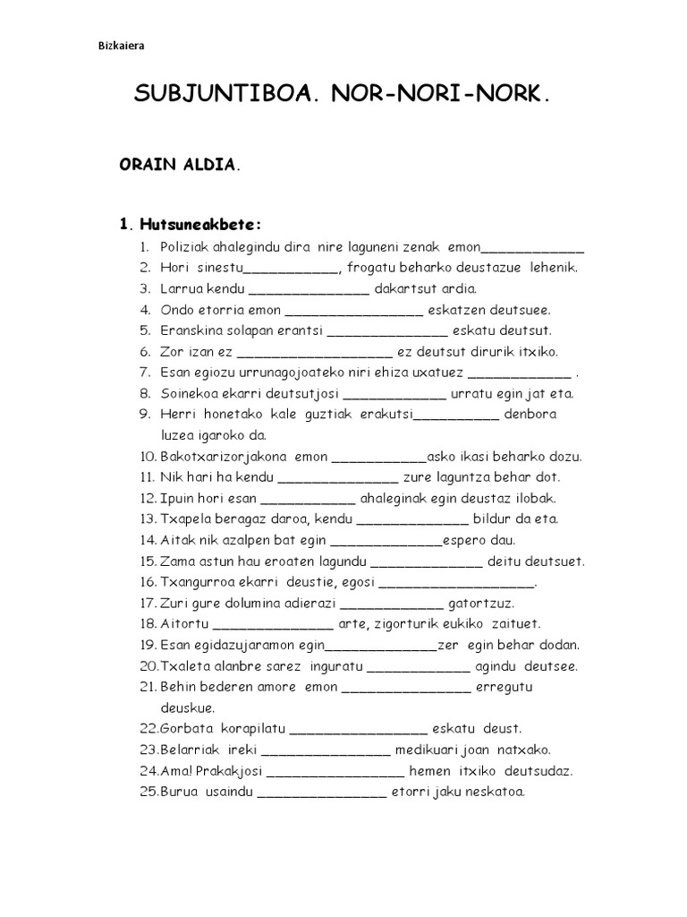 Subjuntiboa NOR-NORI-NORK Bizkaieraz | PDF Subjuntiboa NOR-NORI-NORK Bizkaieraz | PDF