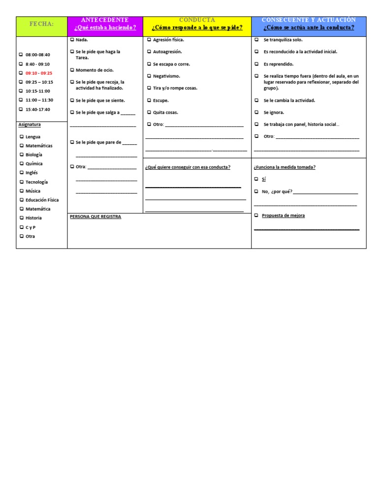 Registro de Conducta en el Aula | PDF