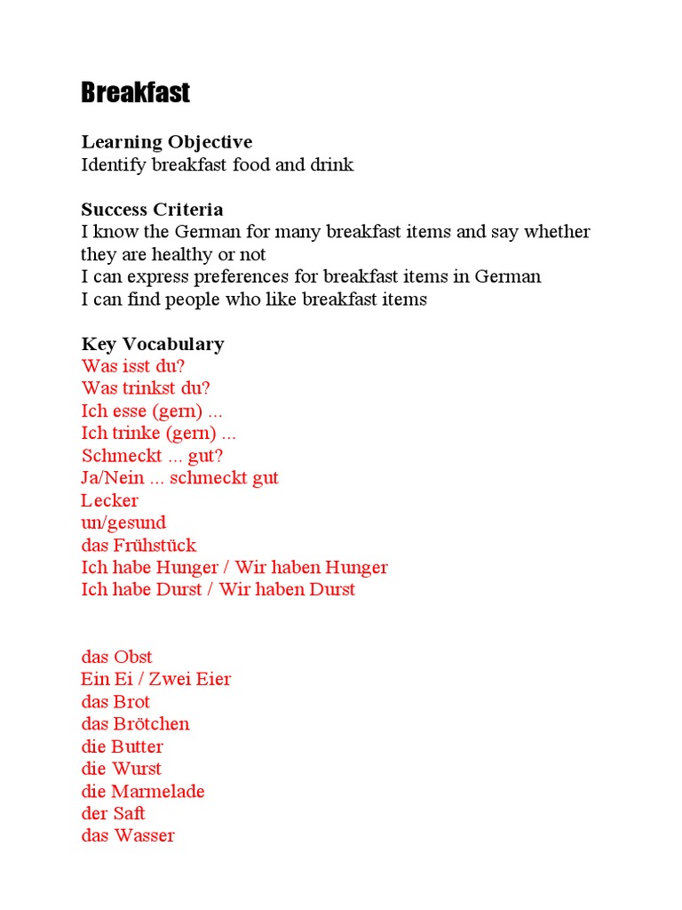 Breakfast vocabulary and song | PDF | Linguistics