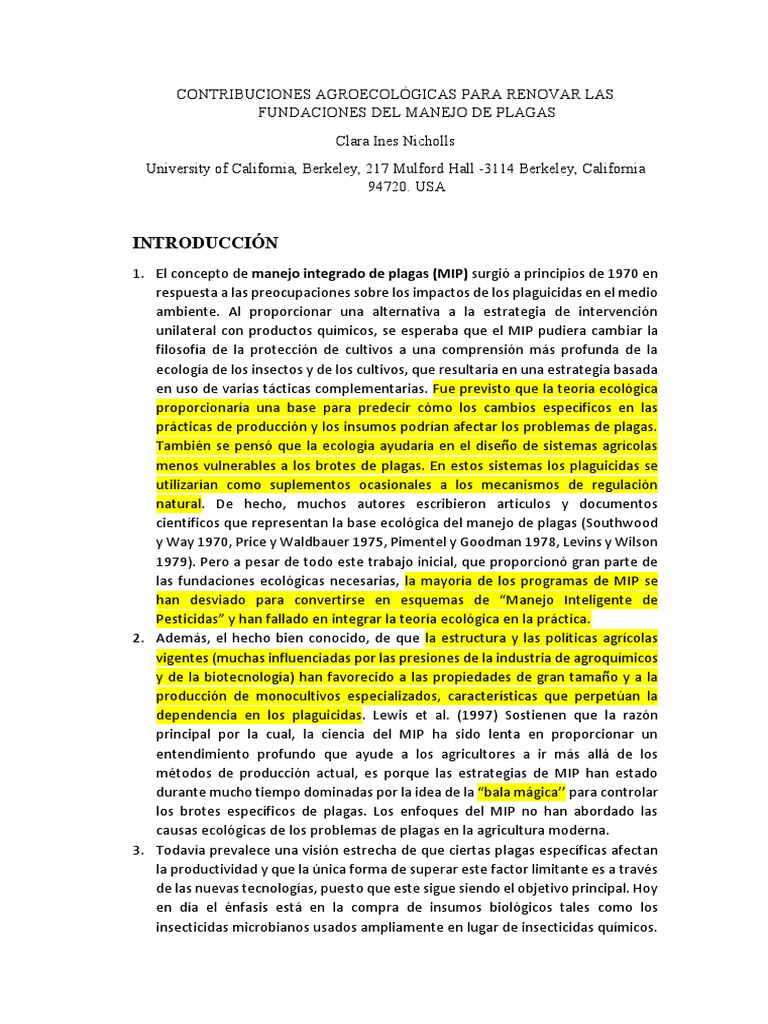 AGROECOLOGIA y MIP PDF | PDF