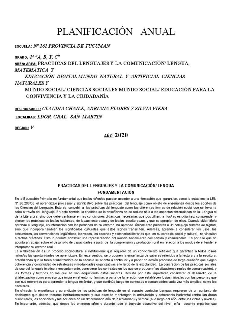 PLANIFICACON 1º SABERES PRIORITARIOS (1) | PDF | Aprendizaje | Pensamiento