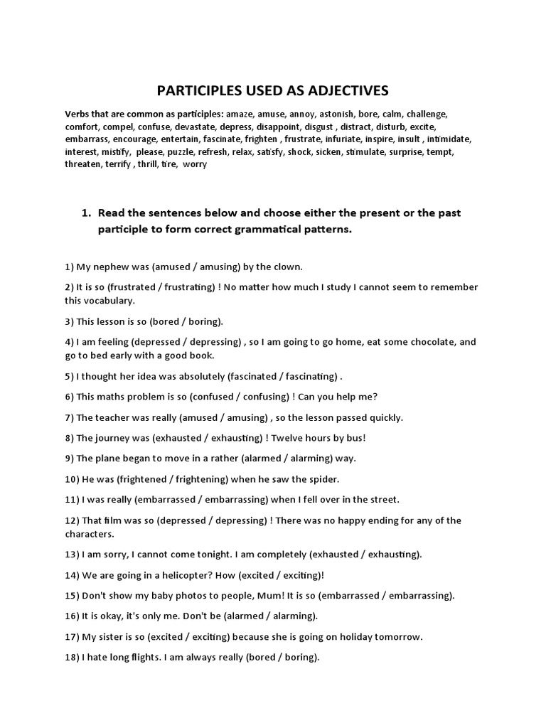 2 PARTICIPLES USED AS ADJECTIVES | PDF | Linguistics