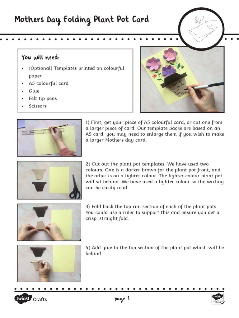 Mothers Day Folding Plant Pot Card Instructions | PDF