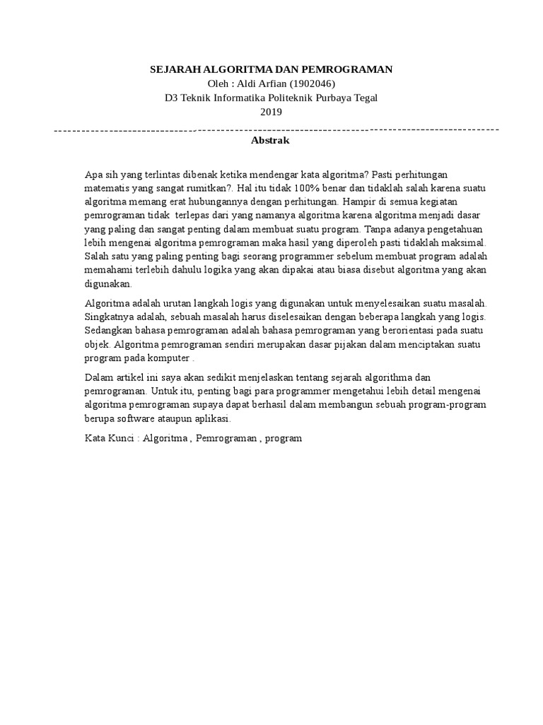 Sejarah Algoritma Dan Pemrograman PDF | PDF