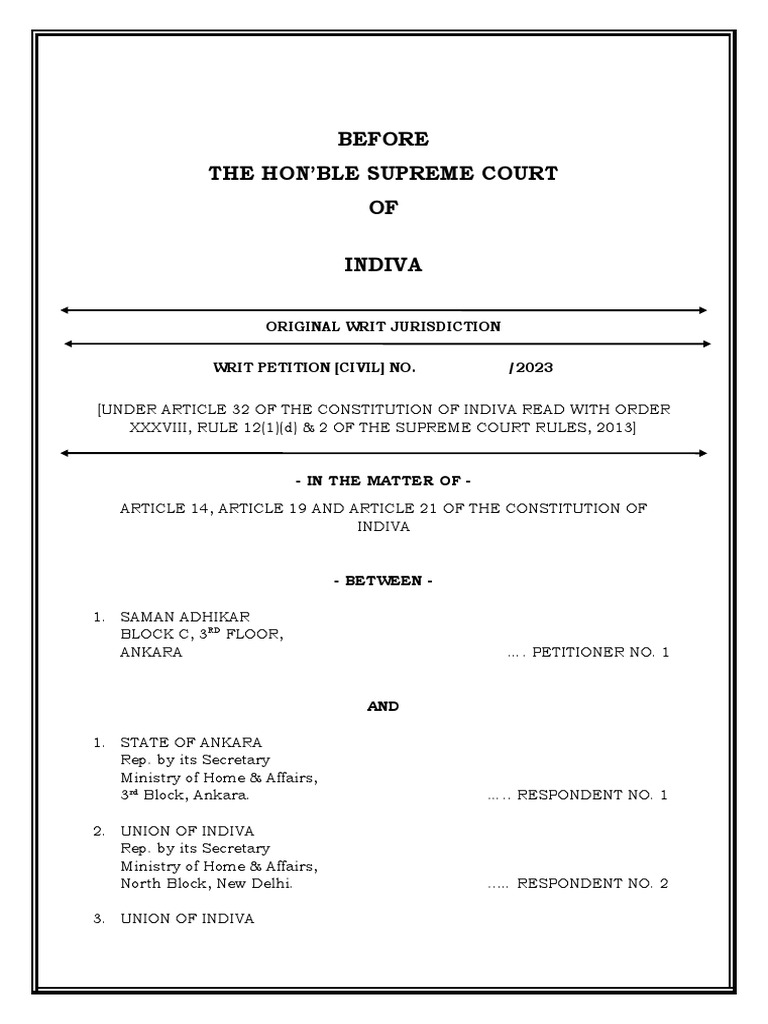 Writ Petition - Main File - For Petitioner | PDF | Writ | Supreme Court ...