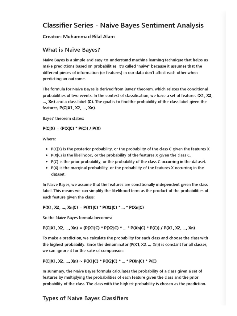 Classifier Series - Naive Bayes Sentiment Analysis | PDF | Statistical ... Classifier Series - Naive Bayes Sentiment Analysis | PDF | Statistical ...