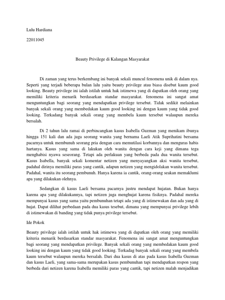 Beauty Privilege Di Kalangan Masyarakat | PDF | Ilmu Sosial