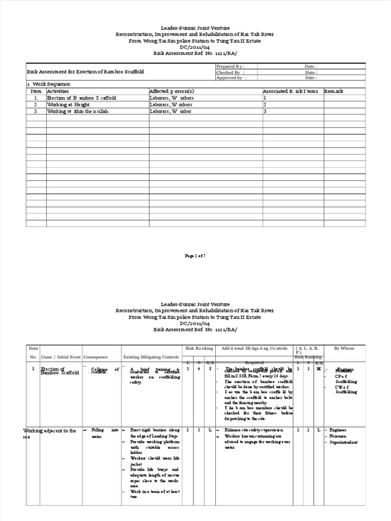 Dokumen - Tips Risk Assessment Erection of Bamboo Scaffold | PDF | Scaffolding | Occupational ...