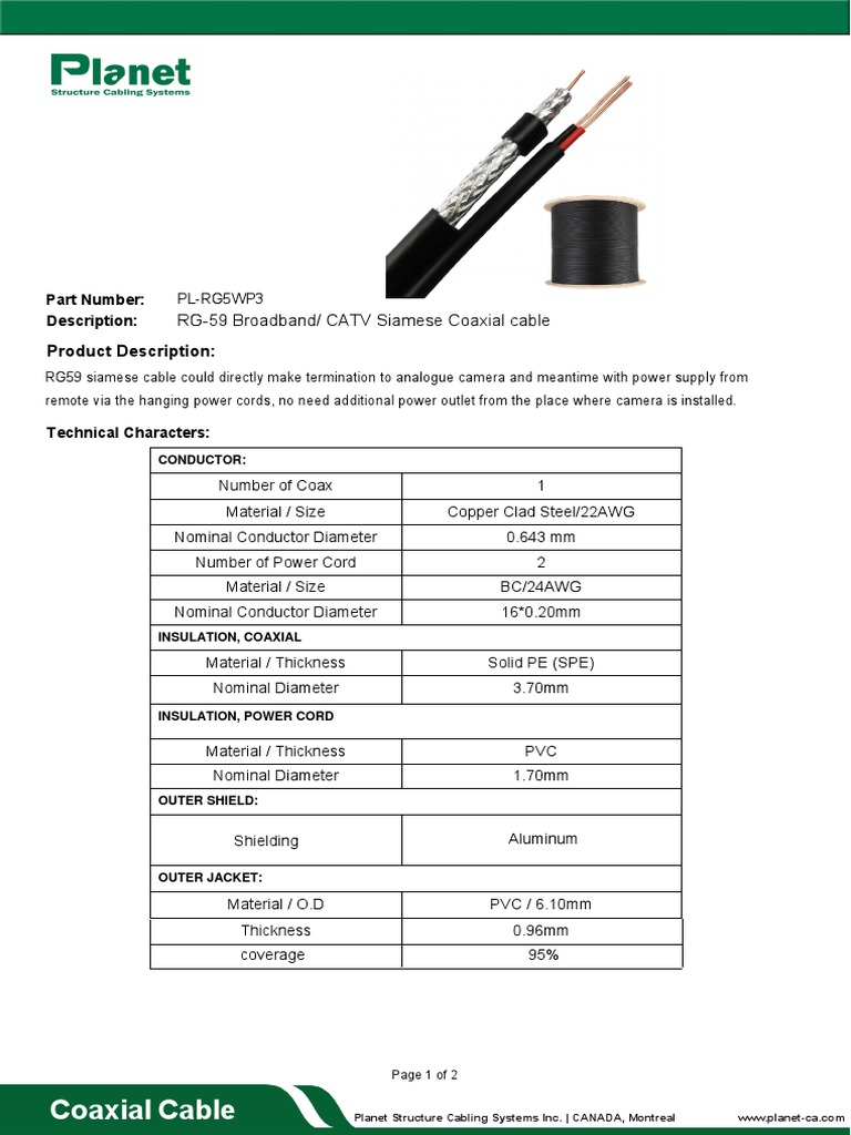RG-59 Siamese Coaxial Cable: Technical Specifications for a Broadband Cable with Integrated ...