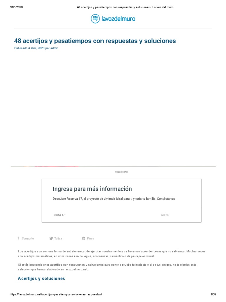 48 Acertijos y Pasatiempos Con Respuestas y Soluciones - La Voz Del ...