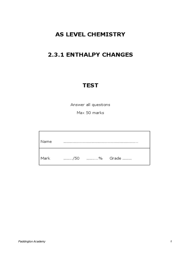 Enthalpy Changes Test | PDF | Methane | Chemical Reactions
