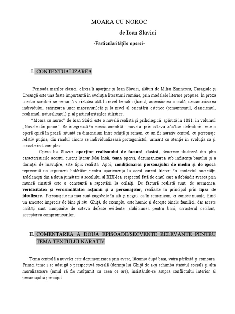 Moara Cu Noroc - Particularitati | PDF