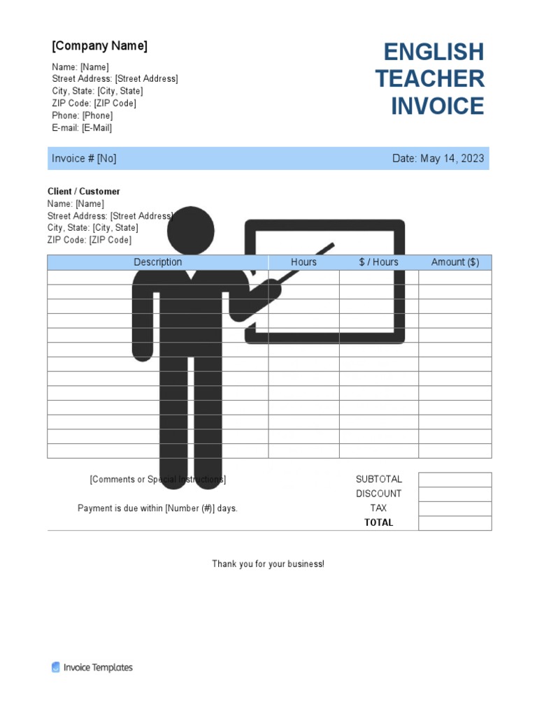 English Teacher Invoice Template | PDF | Finance & Money Management