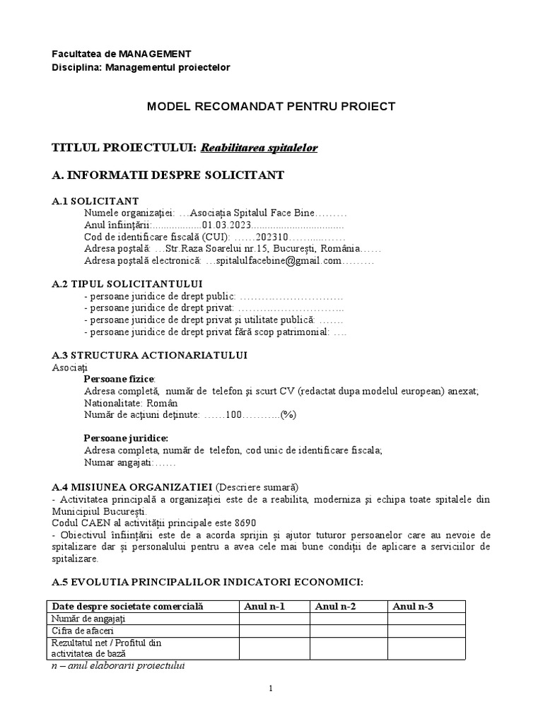 Model de Proiect - 2023 - MAN | PDF