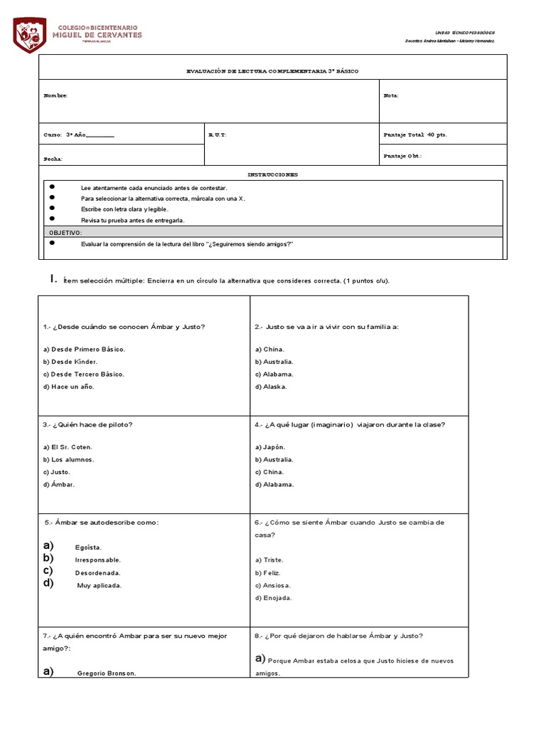 Prueba-Libro ¿Seguiremos Siendo Amigos - 3B | PDF