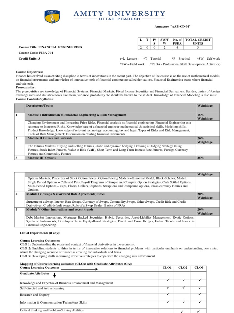 Financial Engineering Course Syllabus | PDF