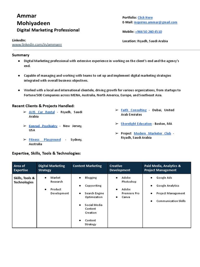 Resume - Ammar Mohiyadeen - Riyadh - Docx-1 | PDF | Digital Marketing | Marketing