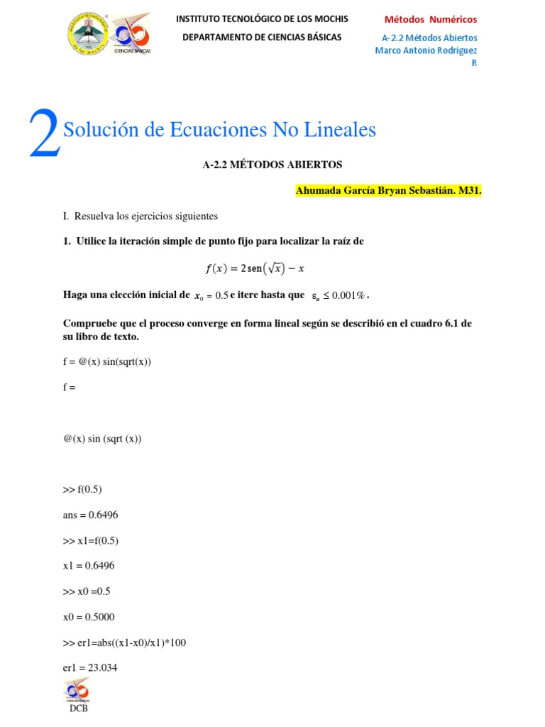 Solución de Ecuaciones No Lineales | PDF | Análisis matemático | Matemáticas Aplicadas